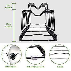 warmartter Expandable Pot and Pan Organizers Rack Stainless, Pot and Pan Organizer with 11 Adjustable Compartments(4 large sizes and 7 short sizes.) Accommodate 10+ Frying Pans and Pots Lid