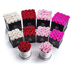 Soho Floral Arts | Roses in A Box | Genuine Roses that Last for Years (White Square 4ct, Radiant Pink) | Mothers Day Gifts