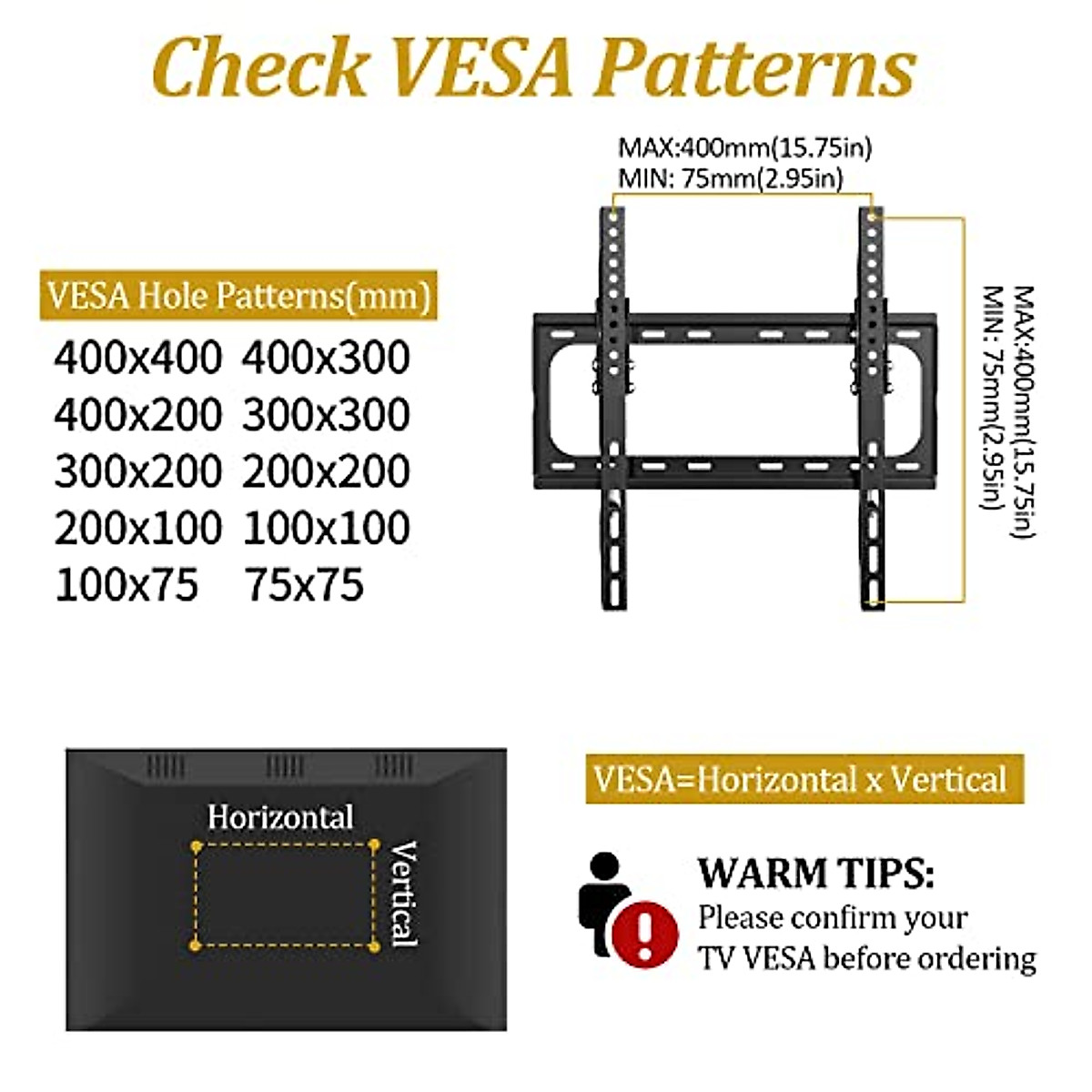 Tilting TV Wall Mount Low Profile for Most 26-55 inch Flat Screen Curved TVs, Wall Mount TV Bracket Max VESA 400x400mm and Holds up to 99lbs, TV Mount Fits Max 16 inch Wood Studs SIBEIKE