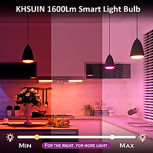 KHSUIN WiFi Smart Light Bulbs,16W 150W Equivalent 1600Lumen Ultra Bright E26 A19 Smart Bulb Work with Alexa,Google No Hub Required,Dimmable Led Full Color Changing Alexa Light Bulb,2 Pack