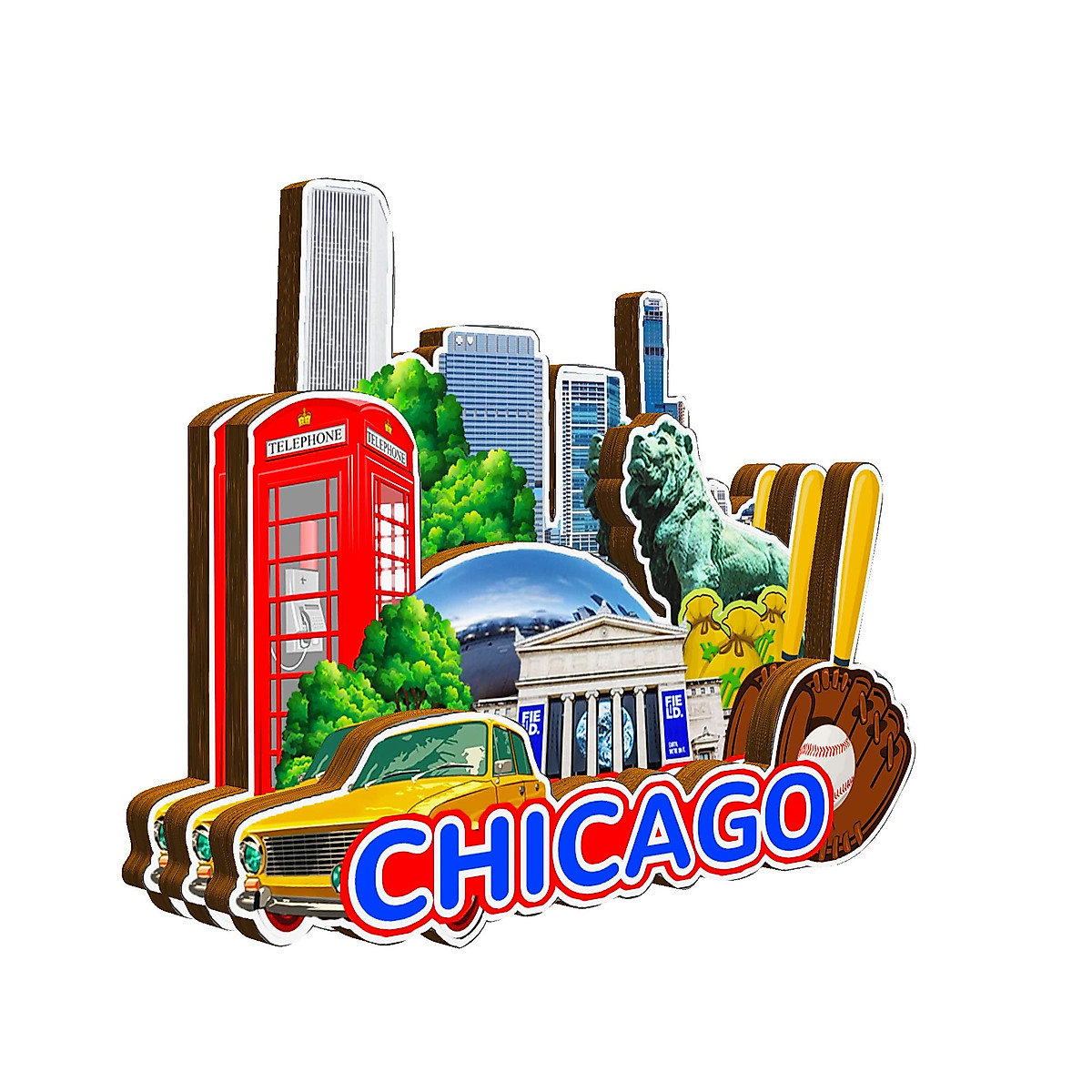 Chicago Illinois USA Magnet Fridge Magnet Wooden 3D Landmarks Travel Collectible Souvenirs Decoration Handmade-1090