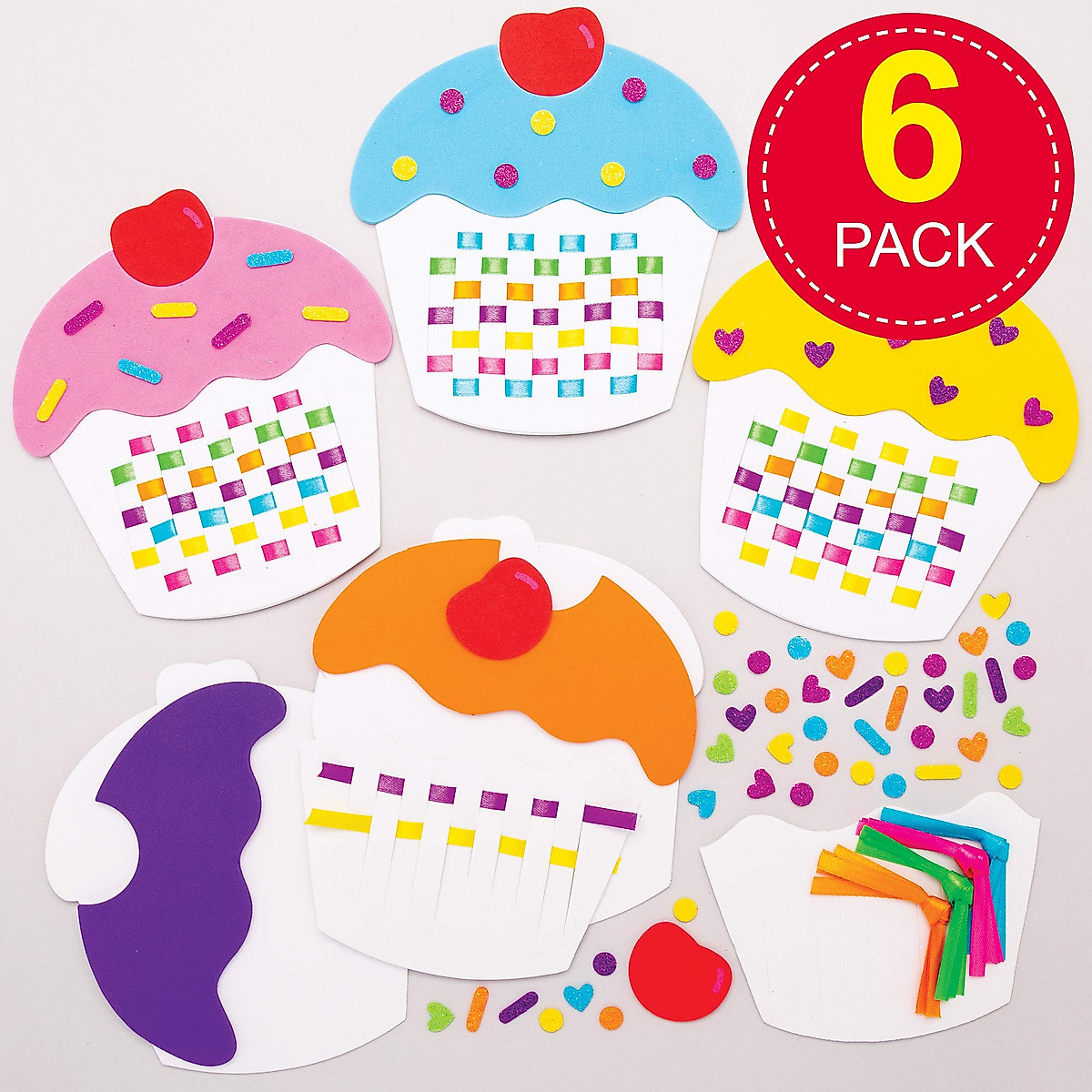 Baker Ross AT394 Cupcake Weaving Kits - Pack of 6, Introductory Sewing for Beginners and for Kids Arts and Crafts Projects