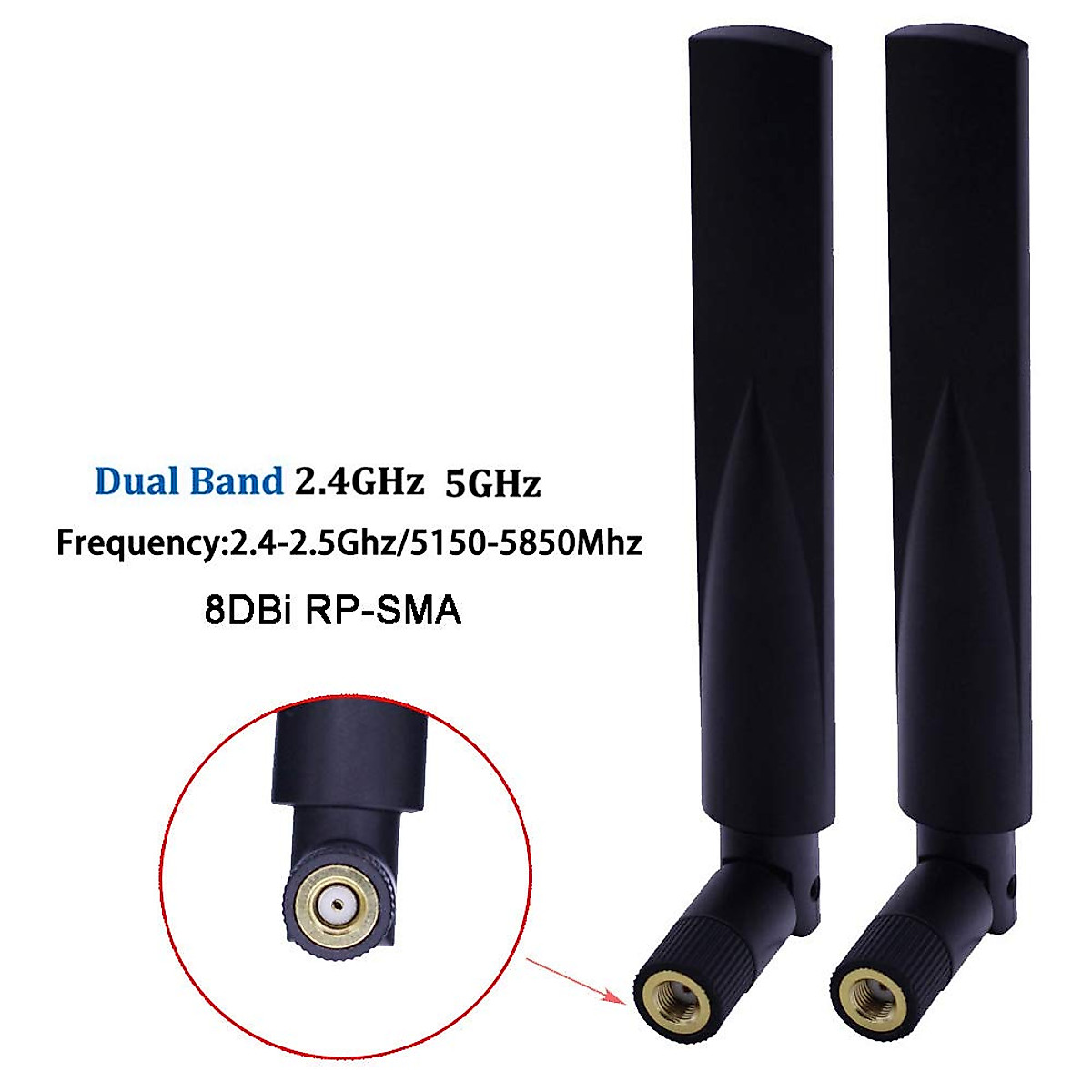 8dBi 2.4G/5G Dual Band 5.8MHz WiFi Router Antenna with RP-SMA Jack Male (Antenna+25CM RP-SMA MHF4/IPX Pigtail)