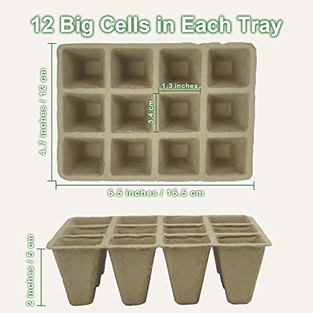 HEURYTEP 15 Packs Biodegradable Seed Starter Tray, 180 Cells Seed Starter Pots, Organic Peat Pots Kits, Seedling Starter Pots Garden Germination Trays with 20 Plant Labels, Middle Size