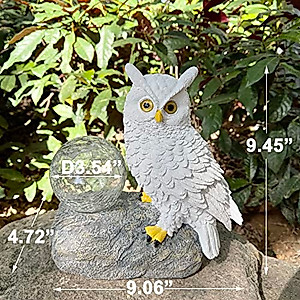 ARTCOS Garden Solar Lights Outdoor Decorative Pure White Owl Statue with Crackle Glass Globe LED Lights for Backyard, Lawn, Patio Decoration (Big)