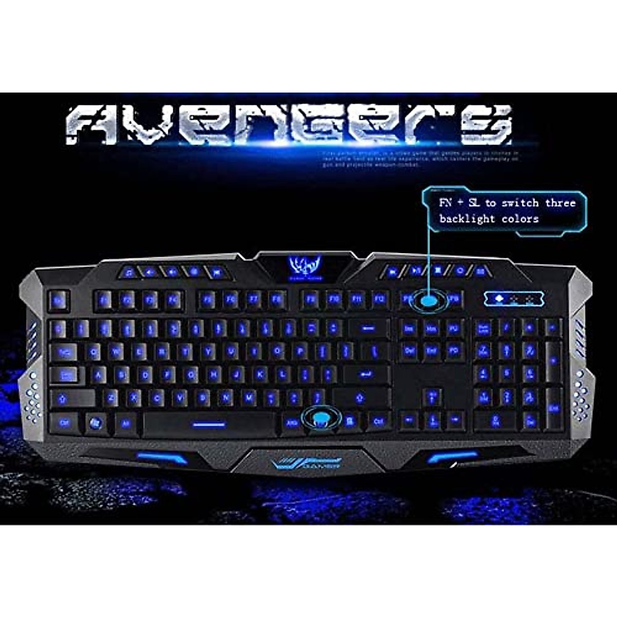 Tri-Color Backlit Gaming Keyboard USB Wired Floating Keyboard, Powered Full N-Key Game Keyboard, Quiet Ergonomic Water-Resistant Mechanical Feeling Keyboard,for Desktop, Computer, PC（Black）