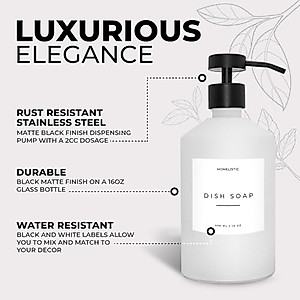 Luxury Glass Soap Dispenser Set of 2 - Elegant Aesthetic White Glass Bottles with Modern Matte Black Stainless Steel Pumps, Ideal for Kitchen, Bathroom, Hand Soap, Dish Soap, and More.