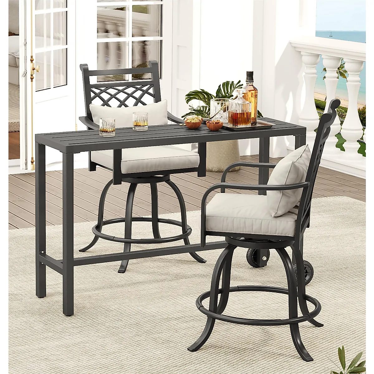 YITAHOME 55" Outdoor Bar Table, Rectangle Narrow Counter Height Table, Ideal Bar Height Table for Balcony, Patio, Garden, Yard, Poolside, Silver Bottom Texture