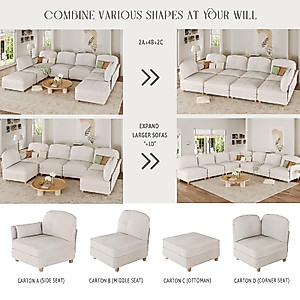 LLappuil Modular Sectional Couch L Shaped Sofa with Storage, Corner Cloud Sofa Sectional for Living Room, 113.5 in Width, 6 Seat Sofa, Teddy Velvet, Beige