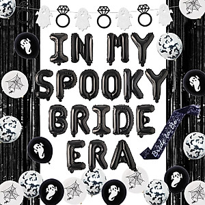 In My Spooky Bride Era Bachelorette Party Decoration Black In My Spooky Bride Era Balloon Banner Diamond Ghost Garland Black Foil Curtain Bride to Be Sash for Bridal Shower Engagement Wedding Supplies