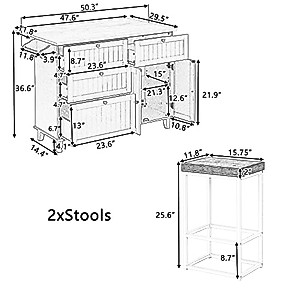 CKLMMC Farmhouse Kitchen Island Set with 2 Stools and Drop Leaf Dining Table with Storage Cabinet, Drawers and Towel Rack for Small Place (Blue+Black+Brown*)