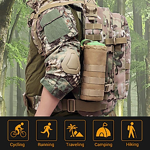 Novemkada Water Bottles Pouches - 1000D Tactical Molle Drawstring 32OZ Hydration Carrier Bag (Black+Green)