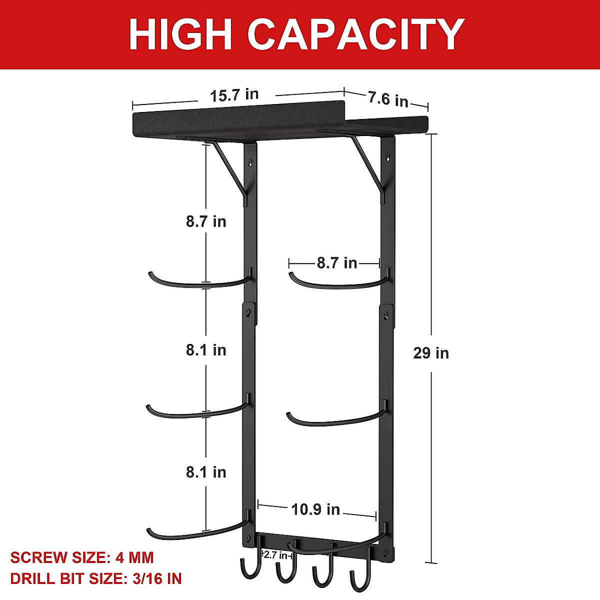 Yoga Mat Holder Wall Mount, Yoga Accessory Mat Storage Rack, Home Gym Accessories Organizer, Floating Shelf and Hooks for Hanging Foam Roller/Band/Workout Equipment at Pilates Fitness Class