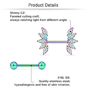 Cisyozi 14G Nipple Ring Piercing Jewelry for Women Stainless Surgical Steel Flower Sexy Nipple Nipplering Belly Tongue Ring Barbell Bar Stud Hoop Set Pack Piercin Jewelry 14mm Purple Colorful Rainbow