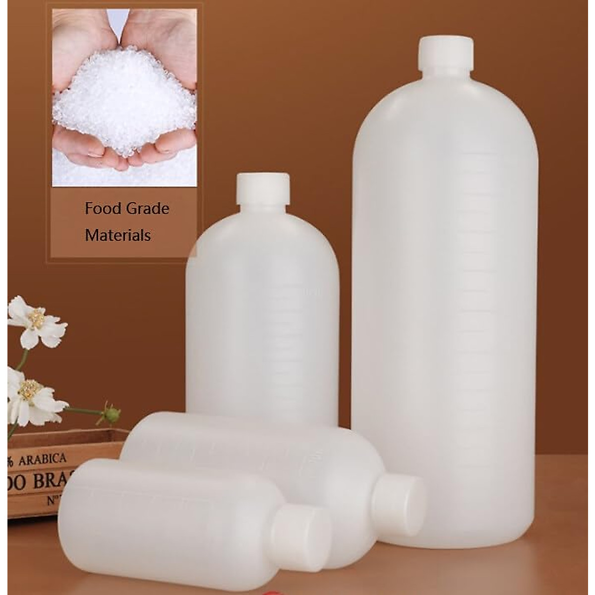 TOPWEL 2PCS 1000ml/34oz Empty Plastic Small Mouth Graduated Lab Chemical Container Reagent Bottle Sample Liquid Sealing Reagent Bottle Boston Rounds Liquid Storage with Inner Plug