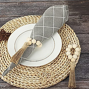 Wood Bead Napkin Rings Natural Wooden Beads Napkin Holders with Tassels Elastic Wooden Napkin Buckles for Christmas Farmhouse Wedding Home Table Decoration (6)