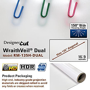 Elite Screens Designer Cut 135" Diag. 16:9, 4K/8K Ultra HD Front/Rear DIY Raw Projector Screen Material, WraithVeil Dual Projection Screen, RM-135H-DUAL