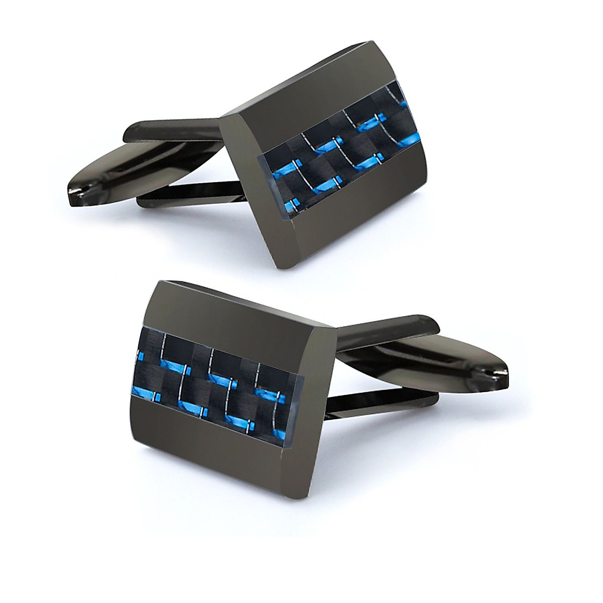 Mr.Van Men's Carbon Fiber Cufflinks Set Handcrafted Rhodium Plated Cuff Links for Business Wedding