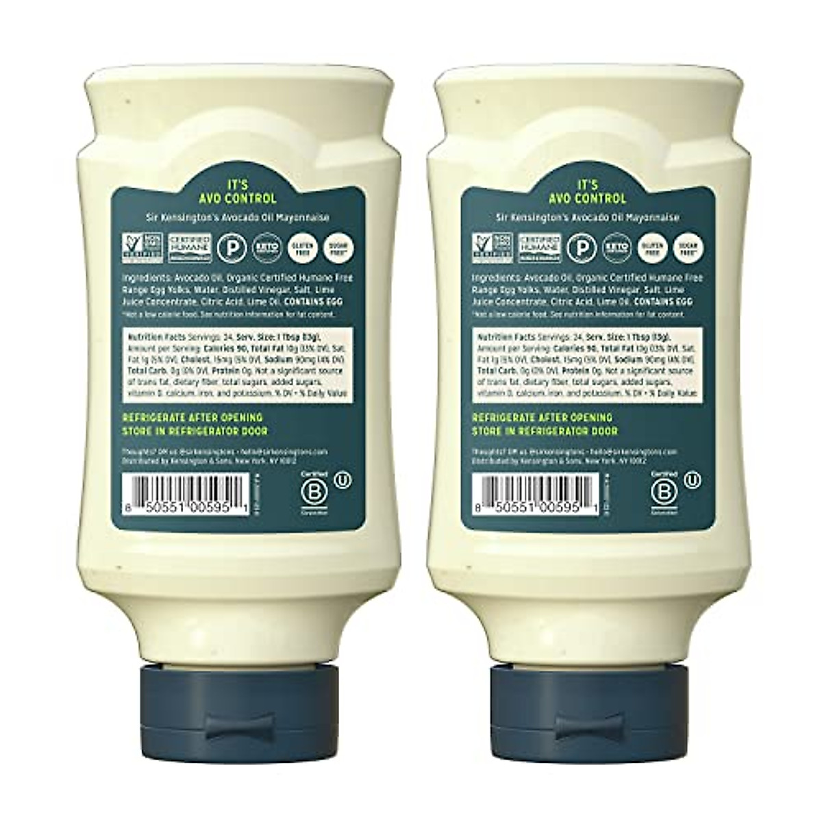 Sir Kensington's Mayonnaise Avocado Oil Mayo 2 Count Keto Diet & Paleo Diet Certified Gluten Free & Non-GMO Project Verified Condiment 12 oz