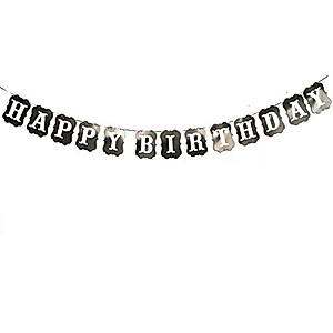 Happy Birthday Black & White Banner Sign Bunting Garland Flags for Birthday Party Decorations Kids Adults Baby Pet Birthday Letters Party Supplies Pre-strung