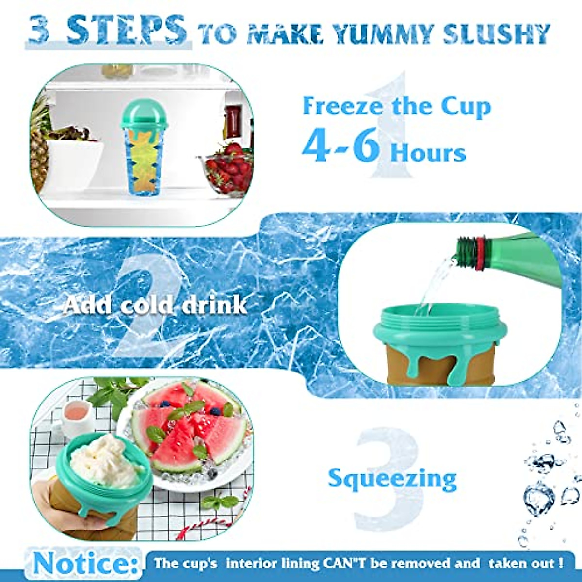 New 500ml Slushie Maker Cup, Large Capacity TIK TOK Magic Quick Frozen Smoothies Cup, Cooling Cup, Double Layer Squeeze Slushy Maker Cup, Happy Gifts for Kids (Coffee)