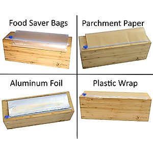 Vacuum Sealer Bag Roll Dispenser with Cutter incl 32 ft 11" Bag Roll - Reusable & Large Bamboo Vacuum Bag Dispenser Fits Most 50 ft Food Saver Bags Rolls - Perfect for Big 12" Rolls of Plastic Wrap, Aluminum Foil and Wax Paper