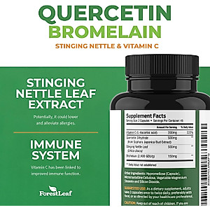 ForestLeaf - Quercetin 500mg - Quercetin with Bromelain, Vitamin C & Stinging Nettle 90 Veggie Capsules - Advanced Quercetin Supplement - Natural Immune & Normal Respiratory Function