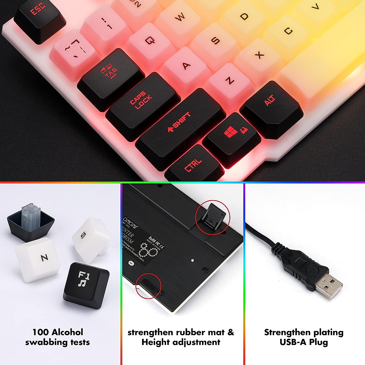 CHONCHOW Gaming Keyboard Mouse Combo Rainbow LED Backlit Ambient Light Illuminated Character Wired USB Keyboard Mice Compatible with Windows XP/7/10 iMac MacBook PS4 PS5 Xbox one(White and Black)
