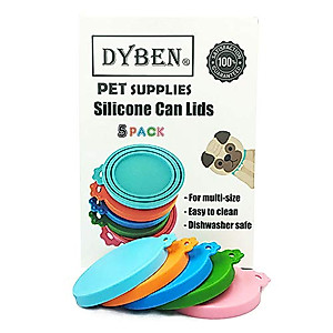 DYBEN Pet Can Covers/Dog Cat Food Can Lids/5 Pack/Universal BPA Free/Silicone Pet Food Can Lids Covers/Fits Most Standard Size Dog and Cat Can Tops for Pet Food Storage