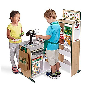 Melissa & Doug Fresh Mart Grocery Store Play Food and Role Play Companion Set - Kids Pretend Grocery Shopping For Kids Ages 3+