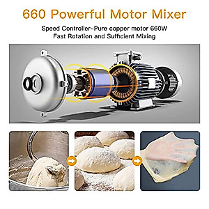 Stand Mixer, 7.5QT Kitchen Electric Food Mixer 10-Speed Tilt-Head Dough Mixer for Baking&Cake, with Stainless Steel Bowl, Whisk, Dough Hook, Beater, Splash Guard (660W) BLACK MC1