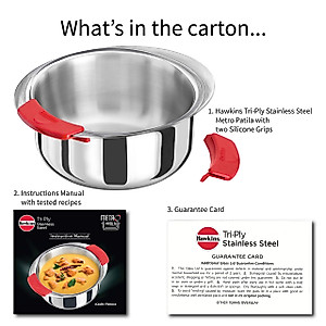 Hawkins 1.5 Litre Metro Patila, Triply Stainless Steel Tope, Induction Bhagona, Tapeli, Silver (SSP15)