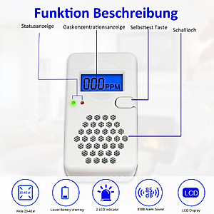 Mini Carbon Monoxide Detector Alarm with Digital LCD Display, CO Detector Alarm with Replaceable Battery,Test-Reset Button, Low Battery Indicator, Portable,complies with UL2034(Batteries NOT Included)