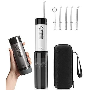 Water Dental Flosser Portable Cordless for Teeth - YaFex Water Teeth Pick Cleaner Rechargeable Dental Oral Irrigator with DIY Mode, 5 Jets, Travel Case (Black)