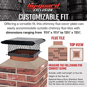 HY-GUARD Galvanized Steel Chimney Cover - HY-C Black Chimney Cap, Single Bolt-On Chimney Fireplace Cover, Chimney Flue Cover To Fit On Existing Flue Tiles, Chimney Vent Cap With Hood Plate (13" x 13")