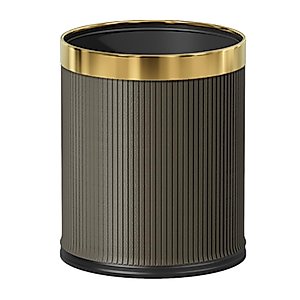 10L/2.6GAL Bathroom trash can without lid,Metal Waste Bin with Leather Cover,Open Top Office Wastebasket, Round Garbage Can for Bathrooms, Powder Rooms, Kitchens, Home, Office and and High-End Hotel