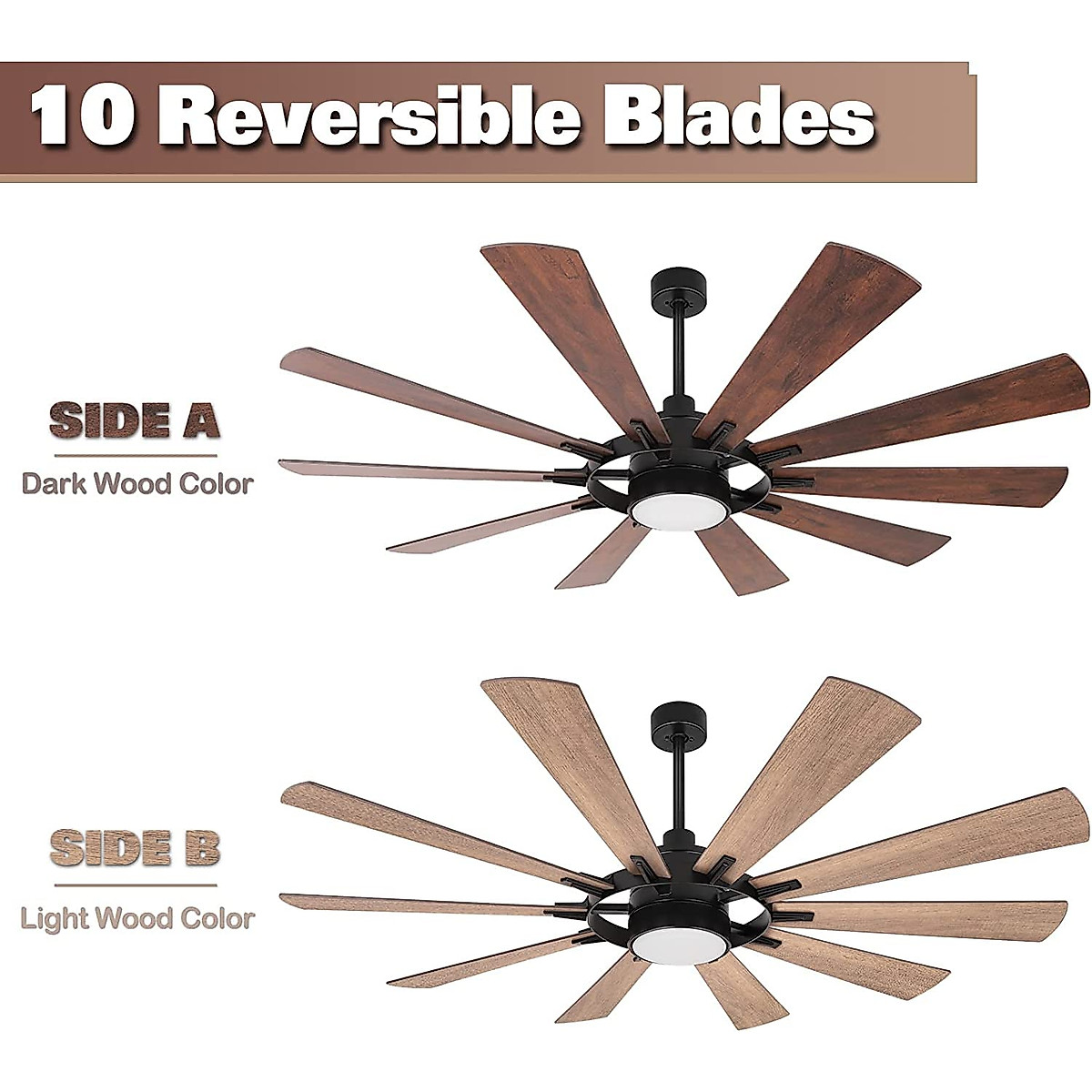 hykolity Ceiling Fan with Light and Remote 65 inch Farmhouse Large Ceiling Fan, Reversible Motor and Blades, 5CCT Selectable, for Living Room Basement Sunroom Porch Patio, 6-Speed Remote Control