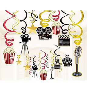36Ct Movie Night Party Decorations Hanging Swirls - Movie Theater Themed Bridal Shower/Birthday Party Supplies Film Backdrop