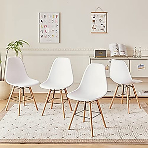 SANSHREUNI Dining Chairs Set of 4, Mid Century Modern Dining Chair Side Chair with Wood Legs, Modern Style Shell Chair for Kitchen Dining Room, Living Room
