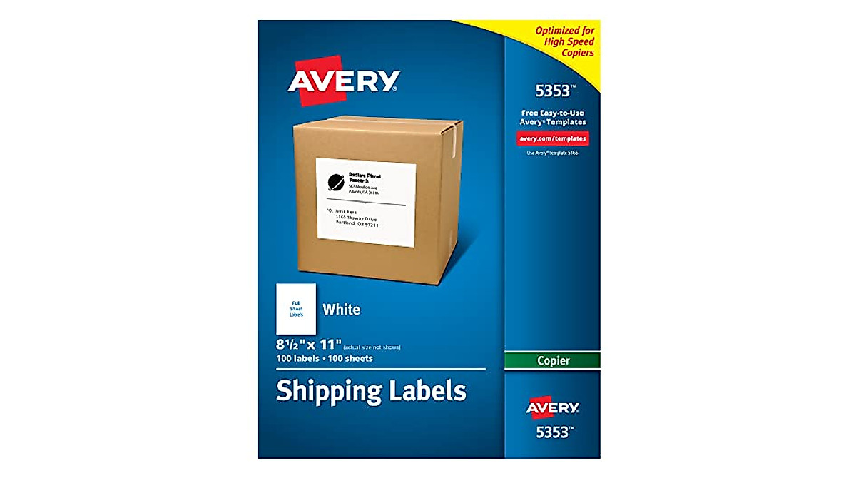 Avery Printable Shipping Labels for Copiers - 100 Blank 8.5x11