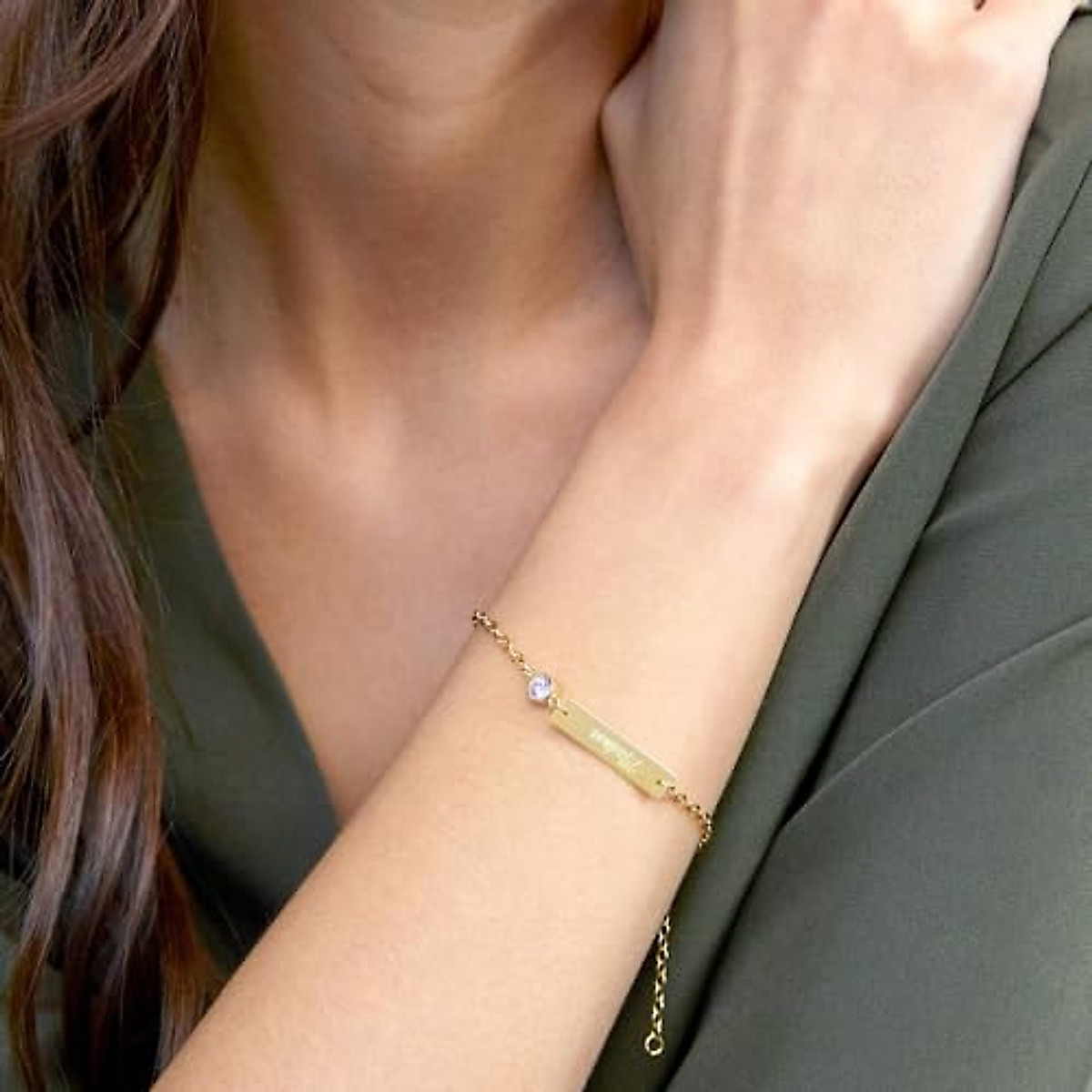 EVE'S ADDICTION Custom Engraved Gold Tone Birthstone Name Bar Bracelet - Birthstone Bracelet - Name Bracelet - Personalized Bracelet for Her - Gift for Mom - Gifts for Mom