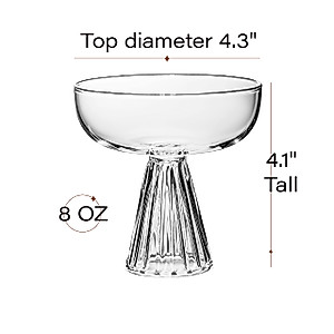 Paris Coupe Cocktail and Champagne Glasses for Daiquiri, Sidecar, Gimlet and Classic Bar Drinks | Modern Glassware Collection | Set of 4 | 8 oz Extra Light Contemporary Borosilicate Saucers