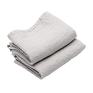 LinenMe Washed Waffle Linen Hand Towels, 20 in x 28 in, Silver