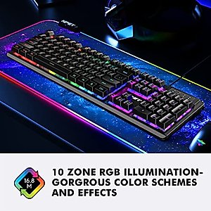 NPET K10 Wired Gaming Keyboard, LED Backlit, Spill-Resistant Design, Multimedia Keys, Quiet Silent USB Membrane Keyboard for Desktop, Computer, PC (Black)