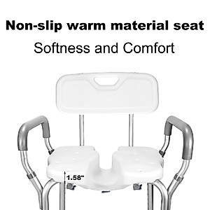 Retoreath Shower Chair with Back and Arms, Slip Resistant Bath Chair with Adjustable Height, U-Shape Groove Cutout for Private Cleaning, for Handicap, Disabled, Seniors & Elderly