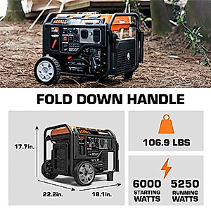 GENMAX Portable Inverter Generator, 6000W open frame Gas Powered High Speed Engine with Electric Start, Ultra Lightweight for Backup Home Use & Job Site，EPA Compliant (GM6000XiE)