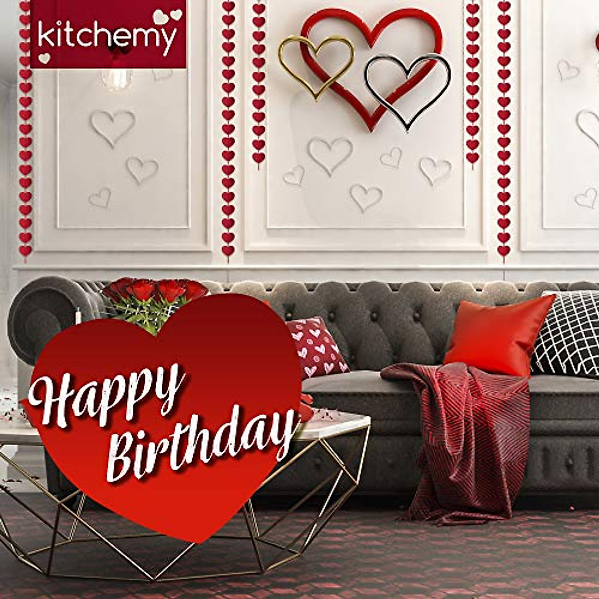 120 Valentines Day Decorations for Home Decor – Pre-Assembled Red Hearts Felt Garlands Hanging Decoration for Valentine's Day Wedding Anniversary Happy Engagement Party Birthday Window Kissing Prop