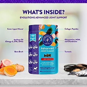 Evolutions by NaturVet Advanced Joint Support 180ct Soft Chews for Dogs - Anchovy Oil, Bone Broth, Collagen, Glucosamine, Turmeric, MSM - Helps Support Synovial Fluid, Cartilage, Connective Tissues