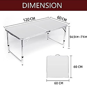 Moosinily Folding Camping Table, 4 Ft Aluminum Folding Table, Picnic tablee with Handle, Adjustable Portable Camp Table for Picnic, BBQ, Party, Beach/White