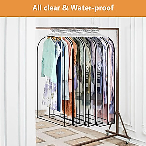 ANBOO 60" Long Garment Bags for Hanging Clothes, 10" Gusseted Waterproof All Clear Garment Bags for Storage, Hanging Garment Bag with Smooth Side Zipper for Shirts, Coat, Jacket, Dresses, 4 Pcs